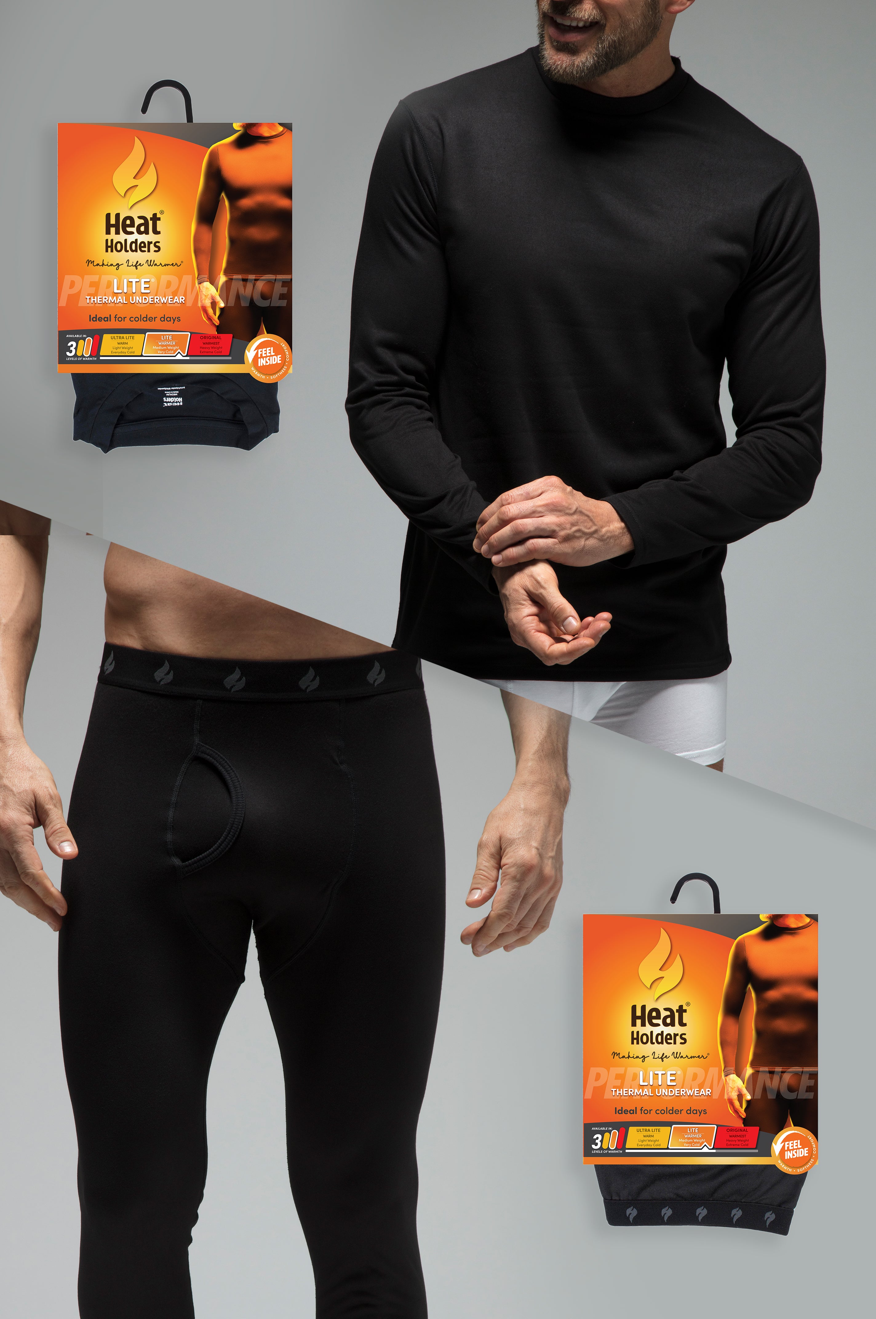 Men's Lite Base Layer Thermal Set in Black – Heat Holders®
